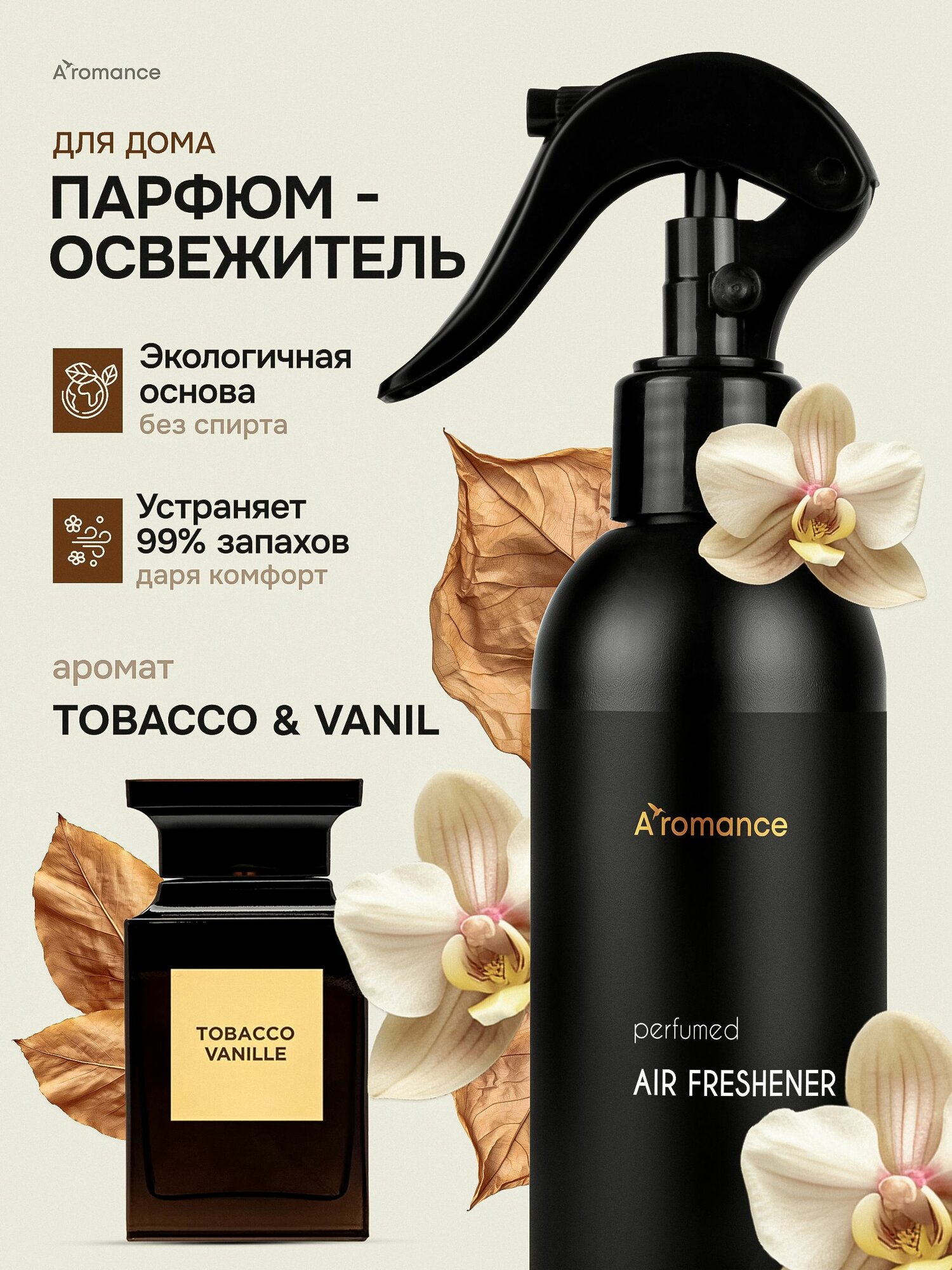 Парфюмированный освежитель воздуха/ароматизатор для дома/спрей для офиса, текстиля Tobacco & Vаnil ароматизатор воздуха спрей для тканей табак ваниль