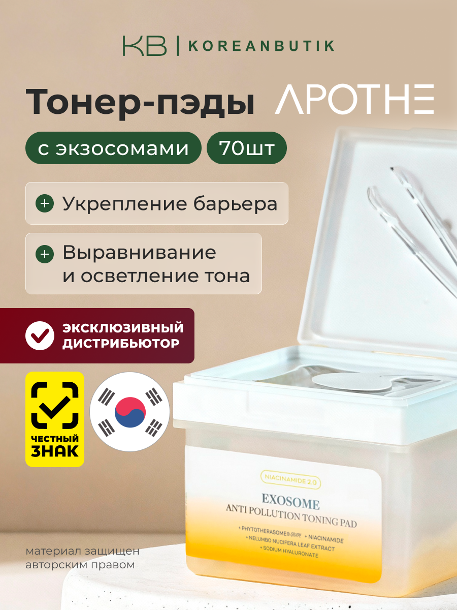 Пэды с экзосомами | Apothe Exosome Anti-Pollution Toning Pad 170ml