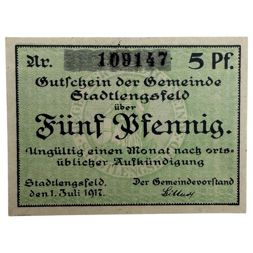 Германия (Германская империя) Штадтленгсфельд 5 пфеннигов 1917 г. (ВЗ - Переплетенные круги)