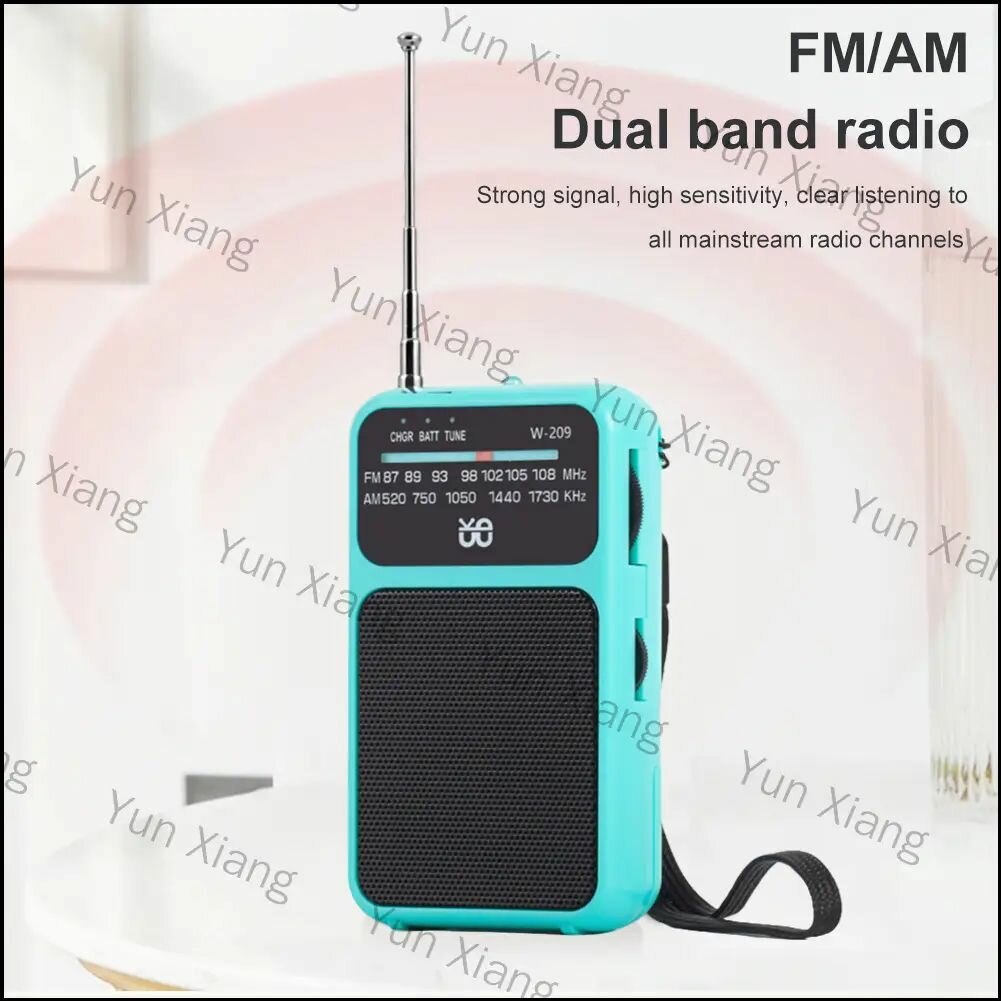 Портативное FM/AM радио с подсветкой W-209: двойное питание, большой динамик, встроенный фонарик для дачи, походов и путешествий