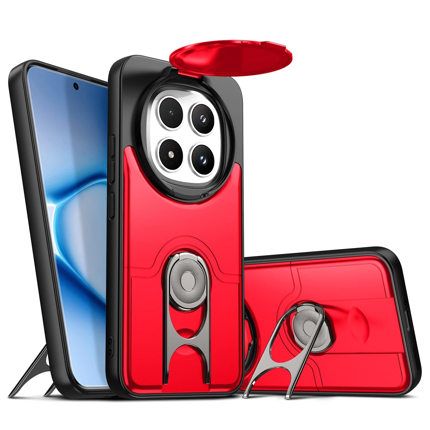 Красный чехол на Xiaomi 15 Ultra с кольцом и слайдером
