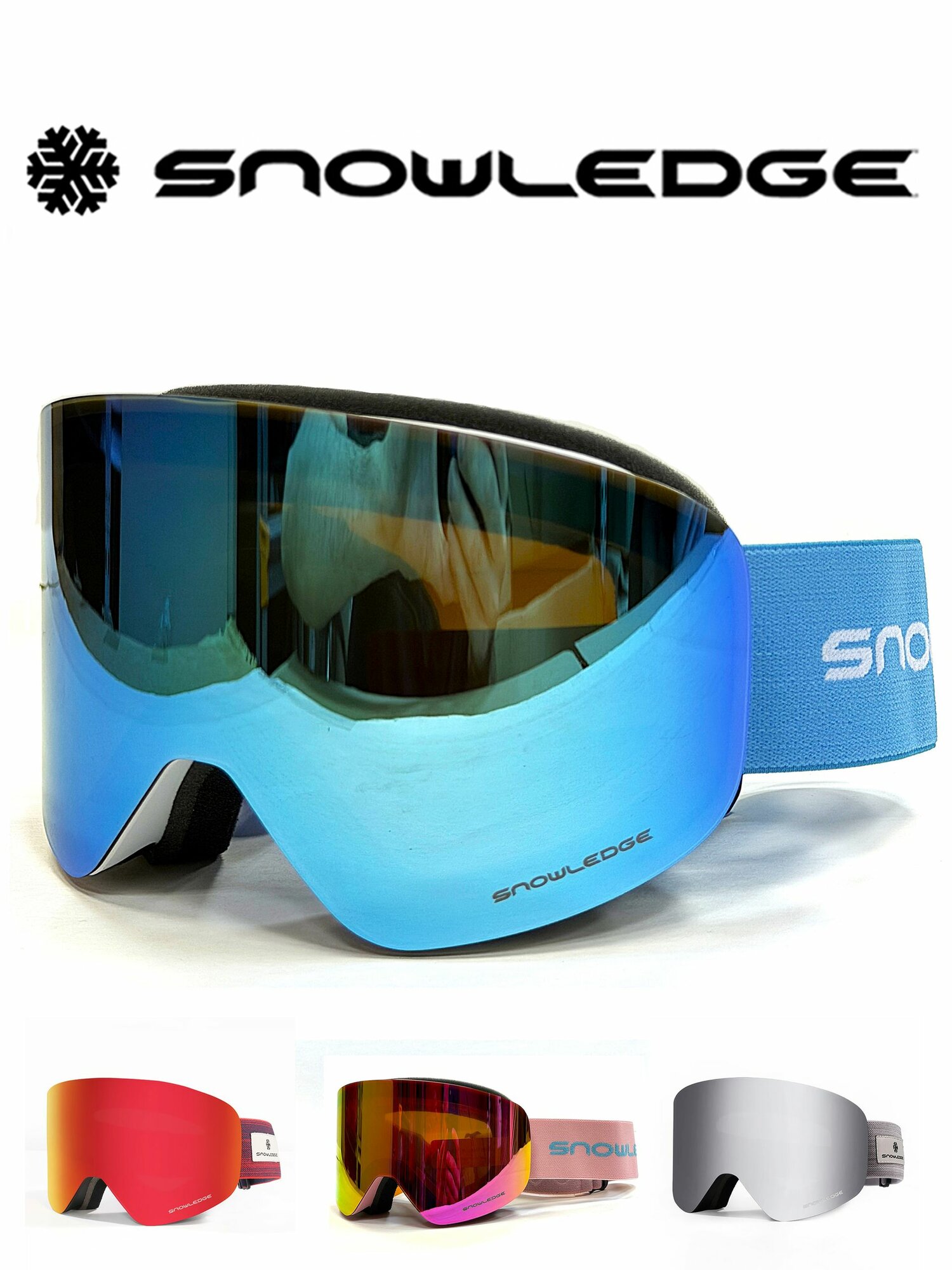 SNOWLEDGE Профессиональная Маска горнолыжная с двойной магнитной линзой REVO UV 400, S3, VLT 8-20% и жестким чехлом (кейсом) в комплекте, очки горнолыжные, для сноуборда и снегохода, сноубордические