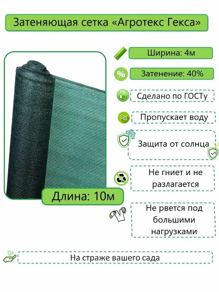Сетка затеняющая фасадная 4м х 10м - 40% - для теплиц, для забора, для растений, от солнца, для огорода, для навеса