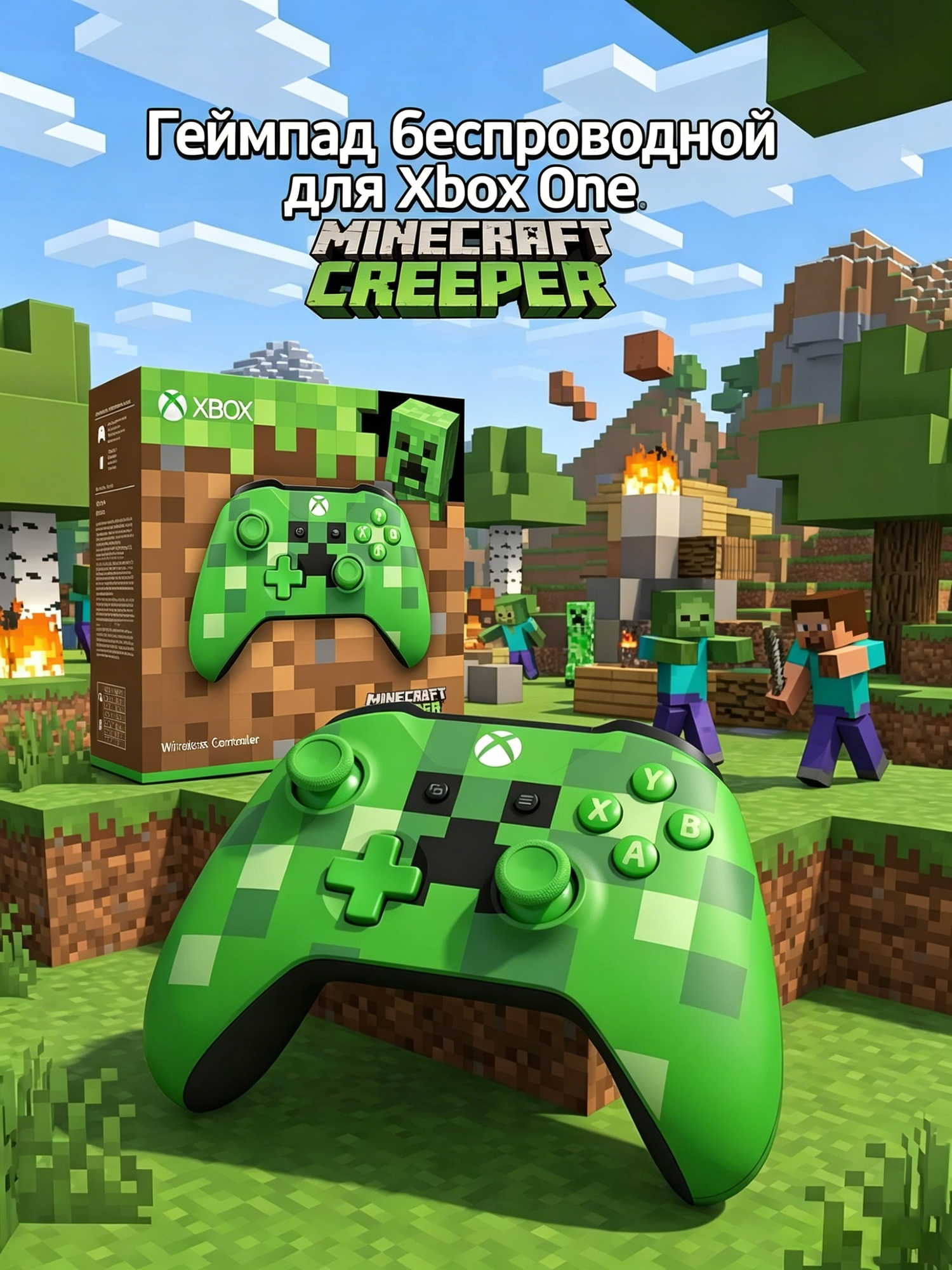 Геймпад беспроводной для Xbox One, Series X/S, с Bluetooth, 3 ревизия Minecraft Creeper
