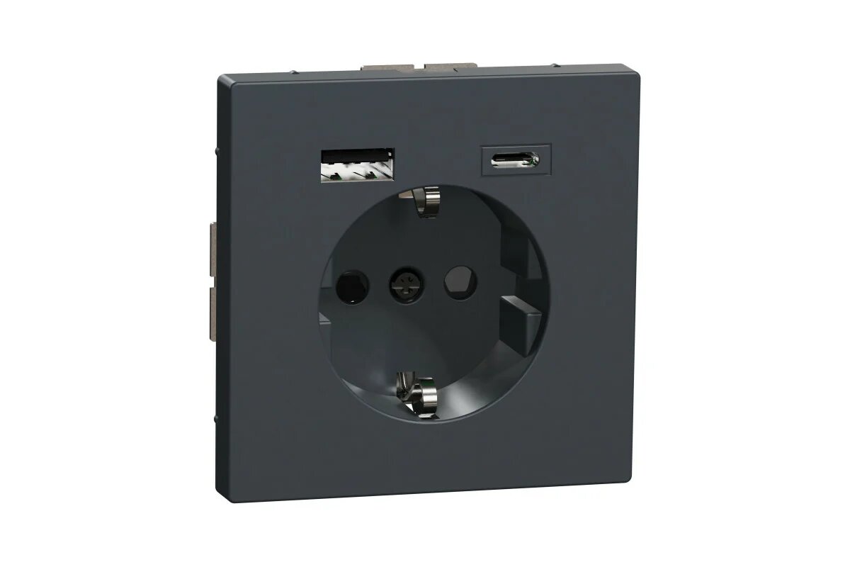 Schneider Electric MERTEN D-Life Антрацит Розетка силовая 16 A с зарядкой USB A+C 3 A, MTN2367-6034, 1 шт.