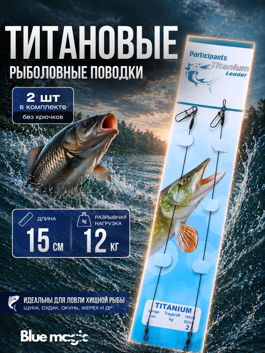 Поводок рыболовный титановый / Набор поводков Titanium leader - 15 см , 12кг , 2шт