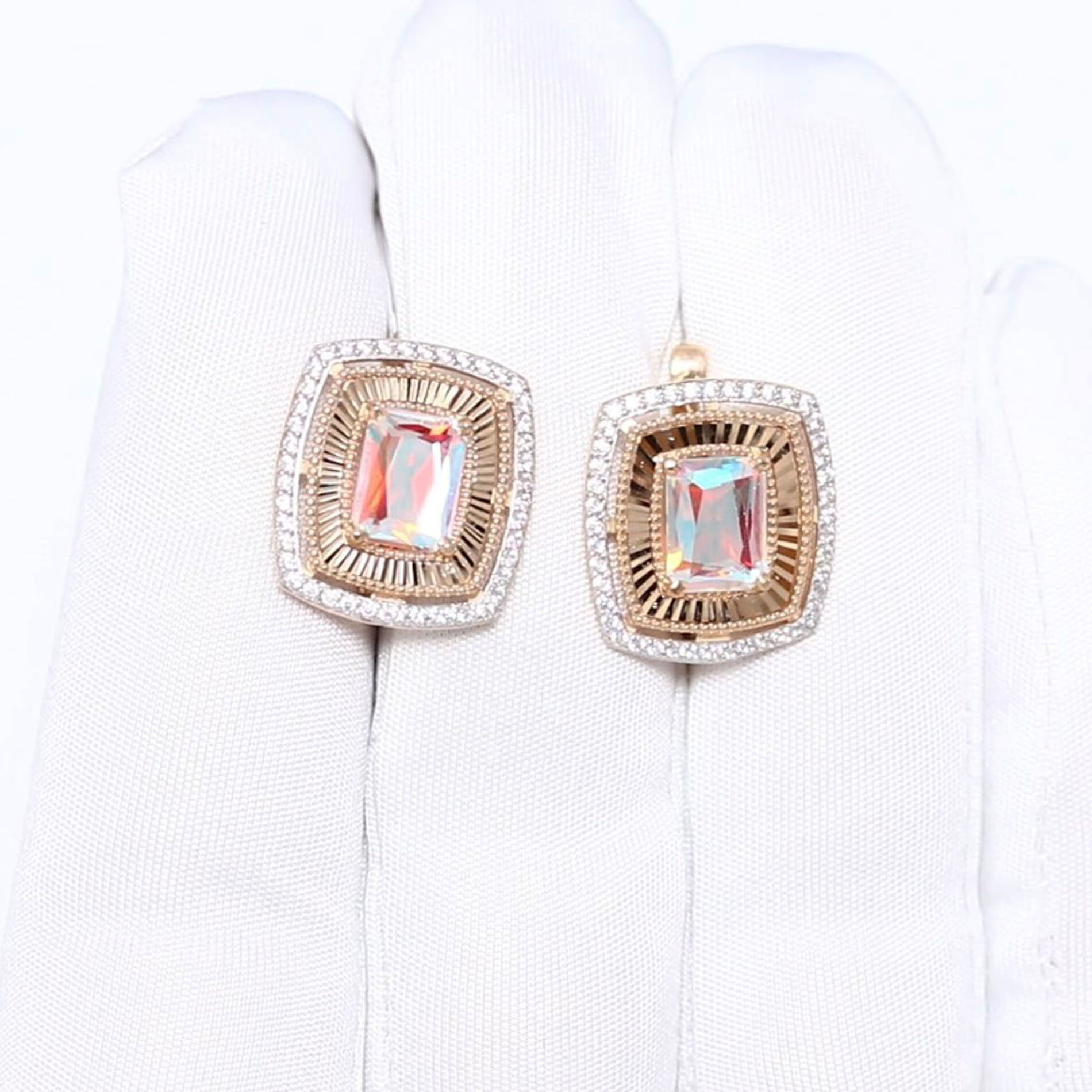 Серьги, красное золото, 585 проба, фианит, кварц
