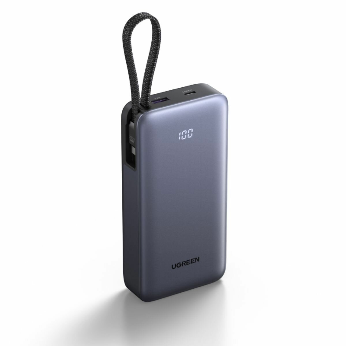 Внешний аккумулятор UGREEN PB537 (95178B) 20000mAh 55W 1*USB-C&1*USB-A Power Bank со встроенным кабелем 55W. Цвет: серый космос