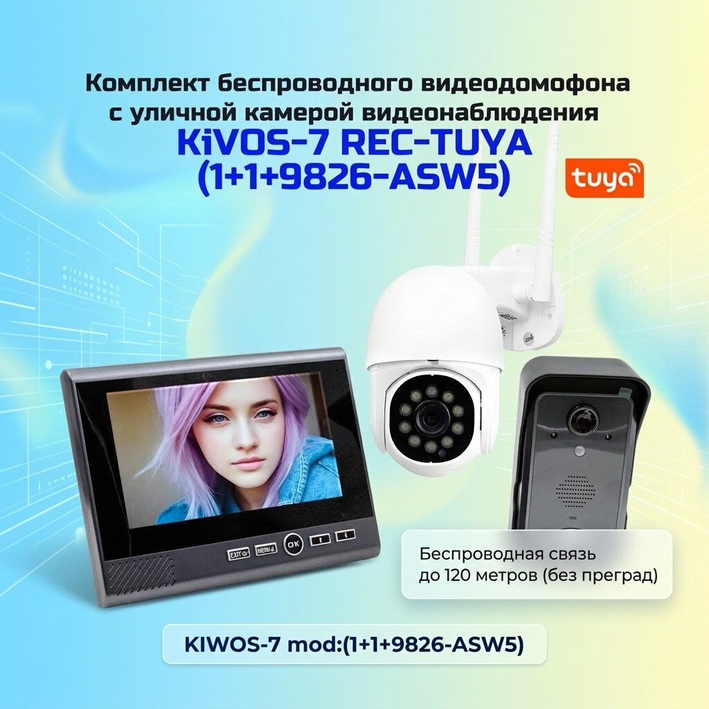 TUYA/Wi-Fi домофон KIWOS-7 (1+1+9826-ASW5) + IP/Wi-Fi камера
