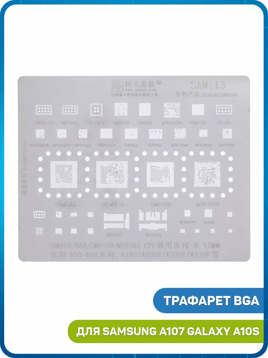 Трафарет BGA для Samsung A107 Galaxy A10s (SDM450 / SDM660 / SM6150 и др.)