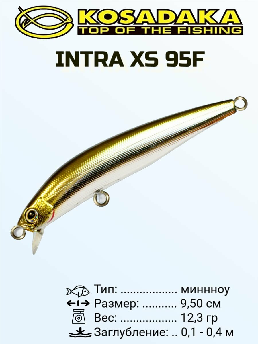 Воблер Kosadaka INTRA XS 95F плав, 95мм, 12.3г, 0.1-0.4м, цв. CNT