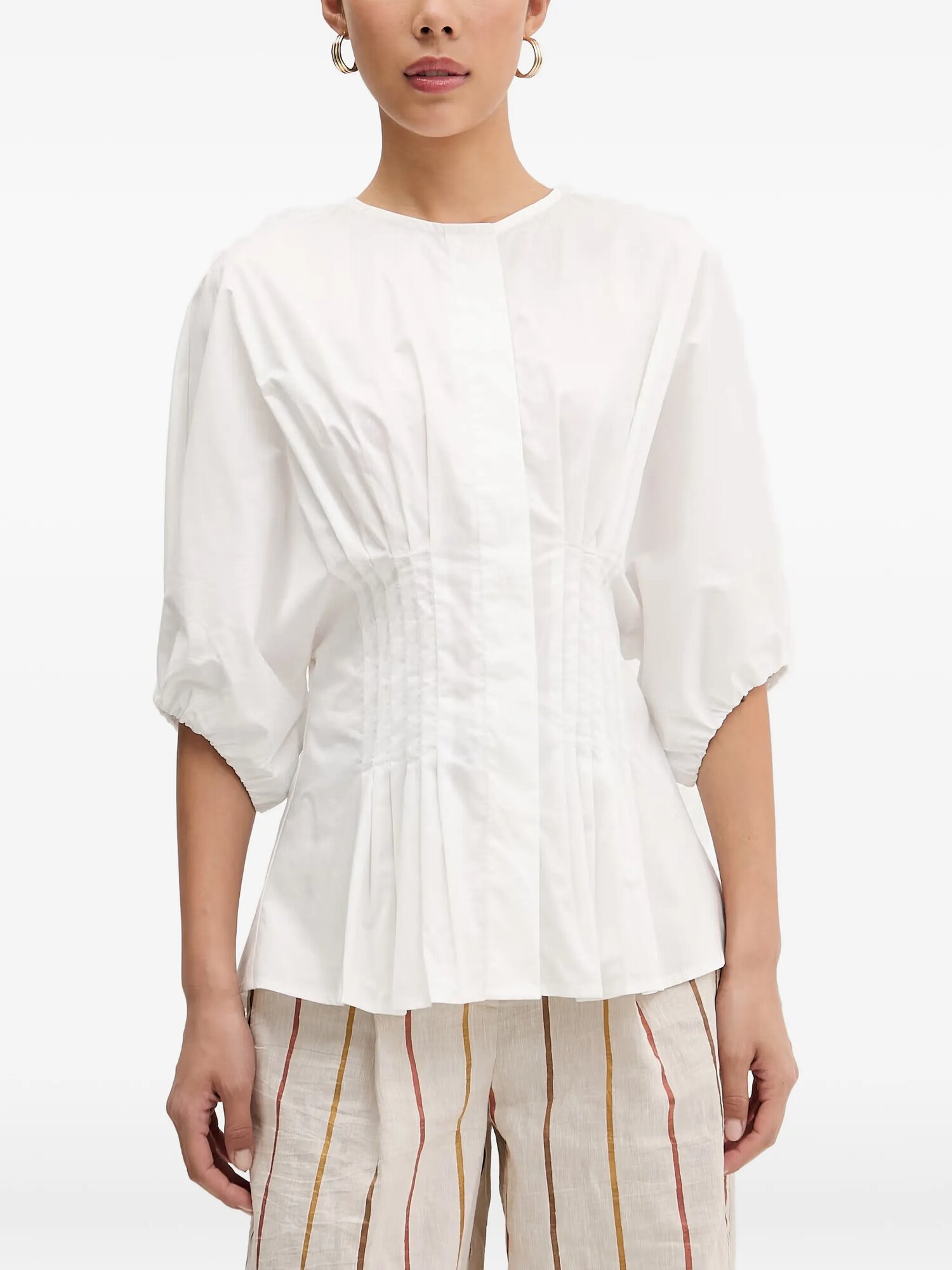 Блуза Pleated-waist puff-sleeve blouse