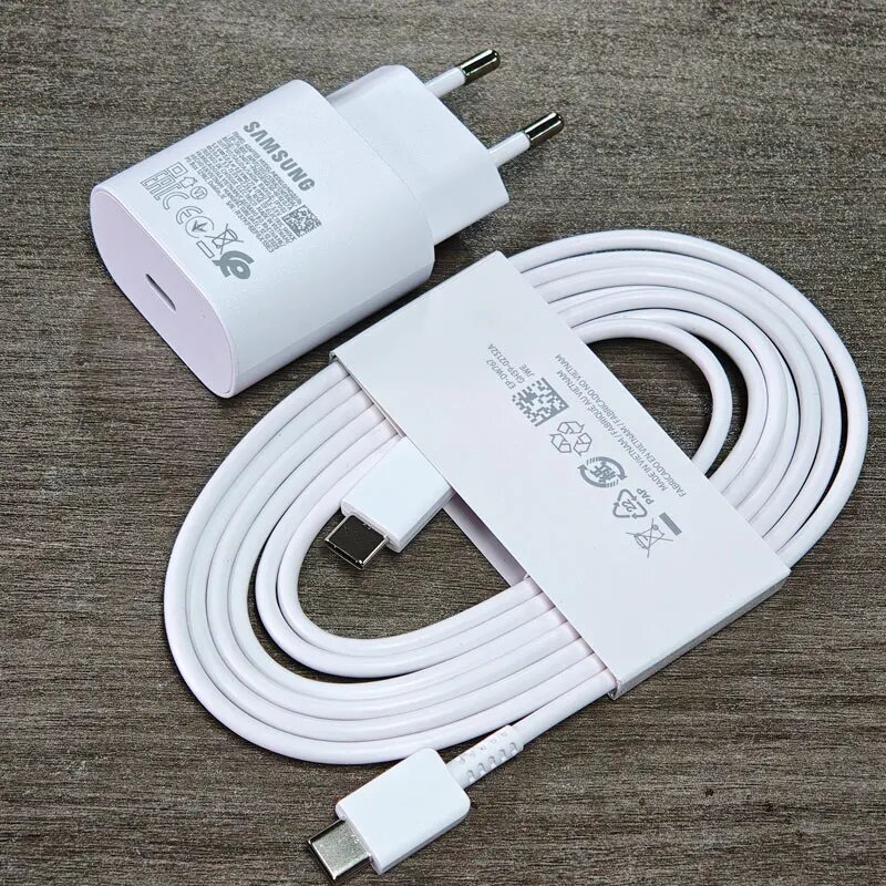 Зарядное Samsung 25W, кабель Type-C 1.8м, белый