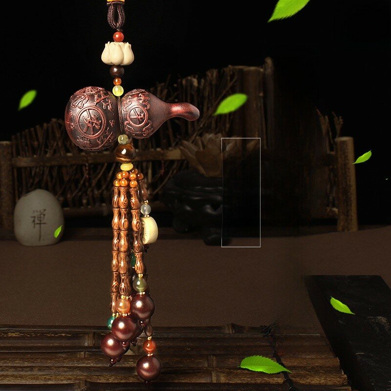 Natural peachwood gourd car pendant with traditional chinese motifs for car interior accessory styleb