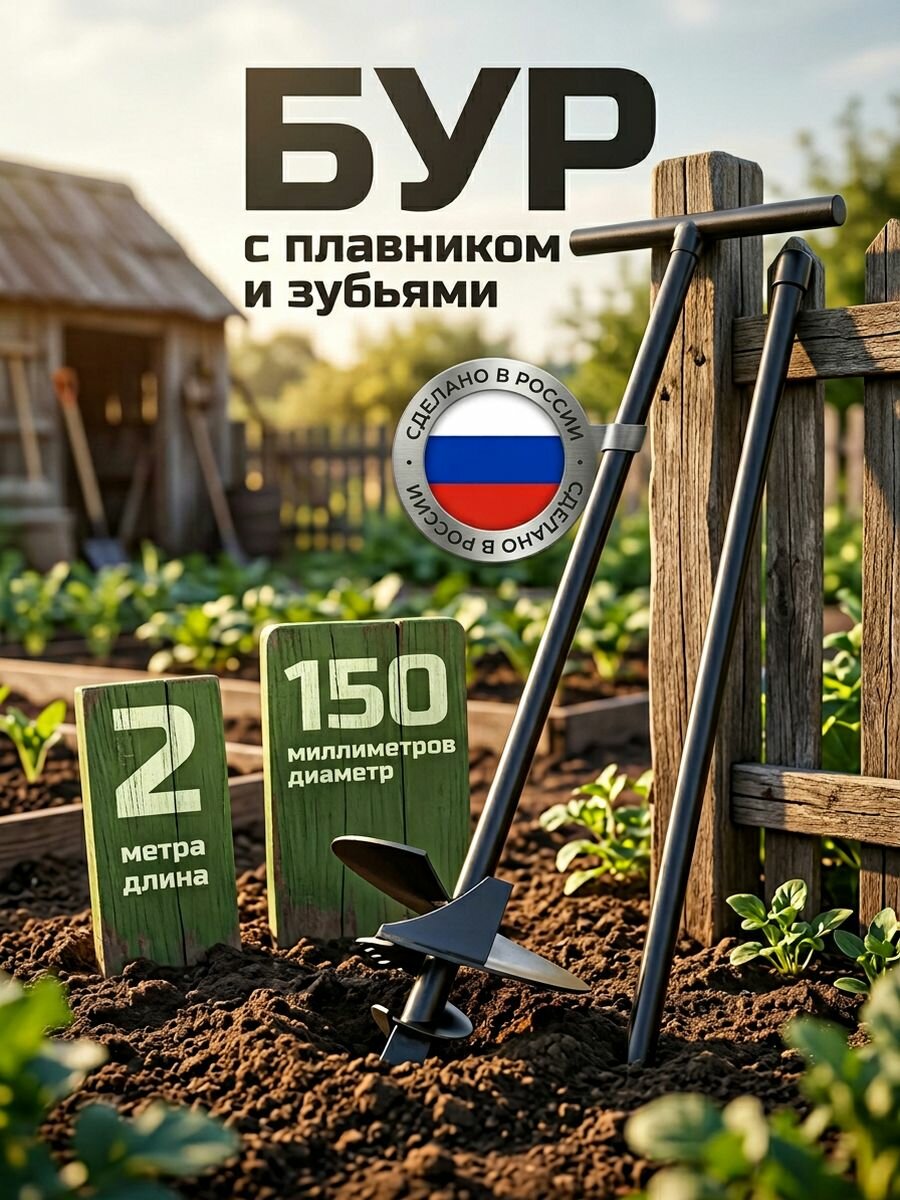 Бур садовый ручной для столбов для земли 150мм