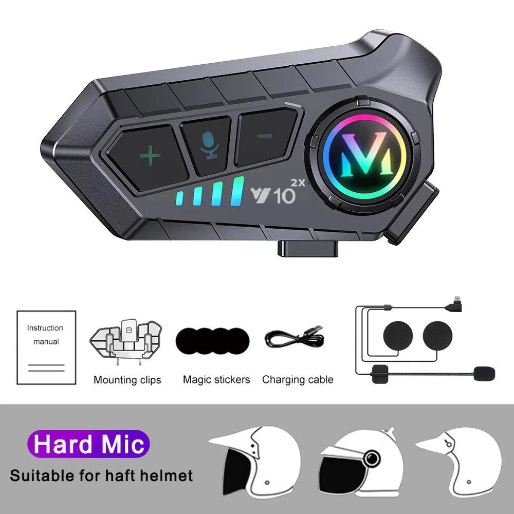 Мотоциклетная Гарнитура-интерком KEBIDUMEI, 1/2x, Водонепроницаемая, Bluetooth 5.3, 1PCS Hard Mic