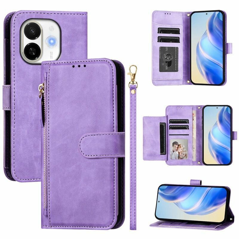 Чехол-книжка для Tecno Spark 30C 5G и Pop 9 5G (Техно спарк 30C 5G и Pop 9 5G) с кошельком на молнии. Мягкий силикон, полная защита, ударостойкий, беспроводная зарядка