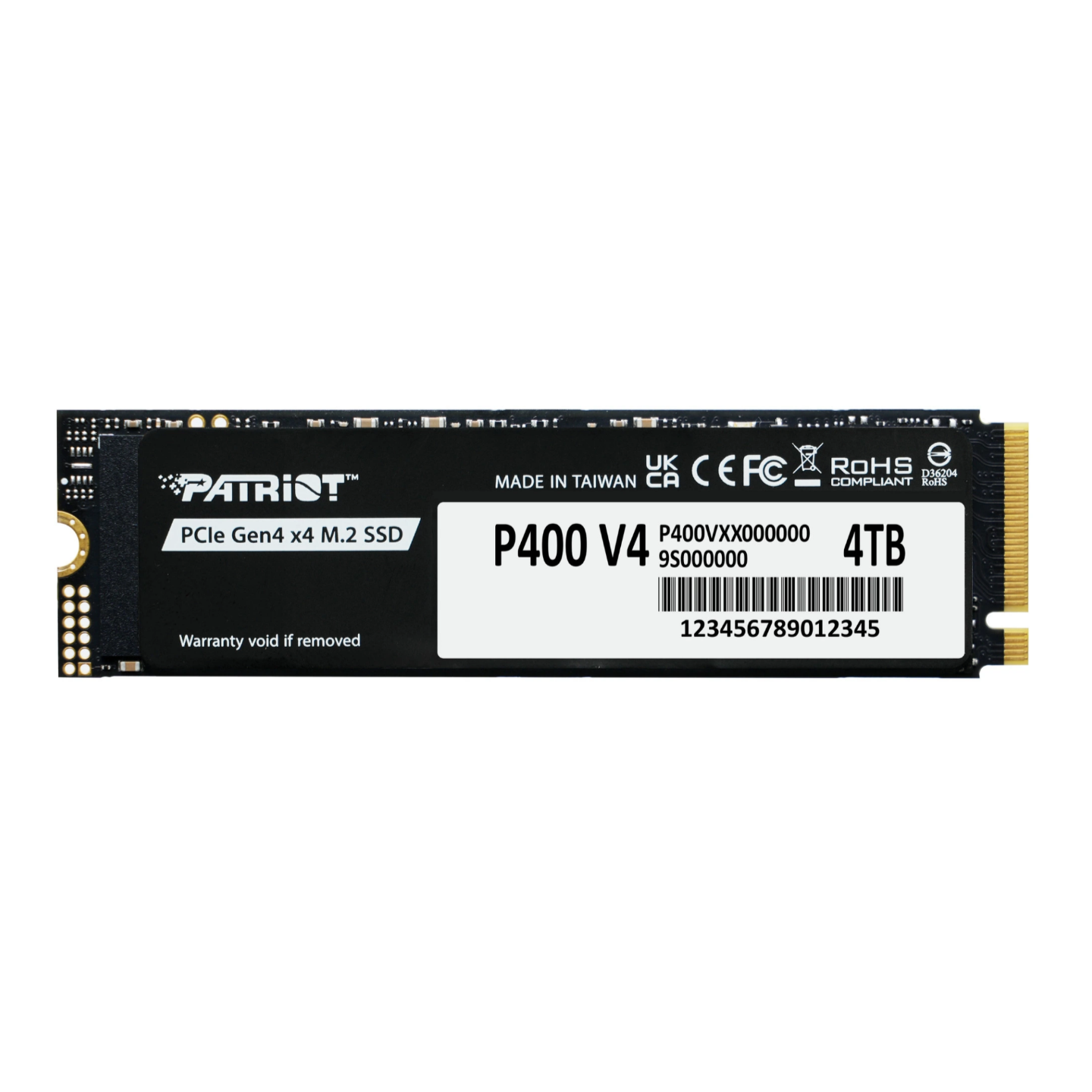 SSD-накопитель Patriot P400 V4 (P400VP4TBM28H) 4 Tб, NVMe 2.0, M.2 2280, PCIe 4.0 x4, черный