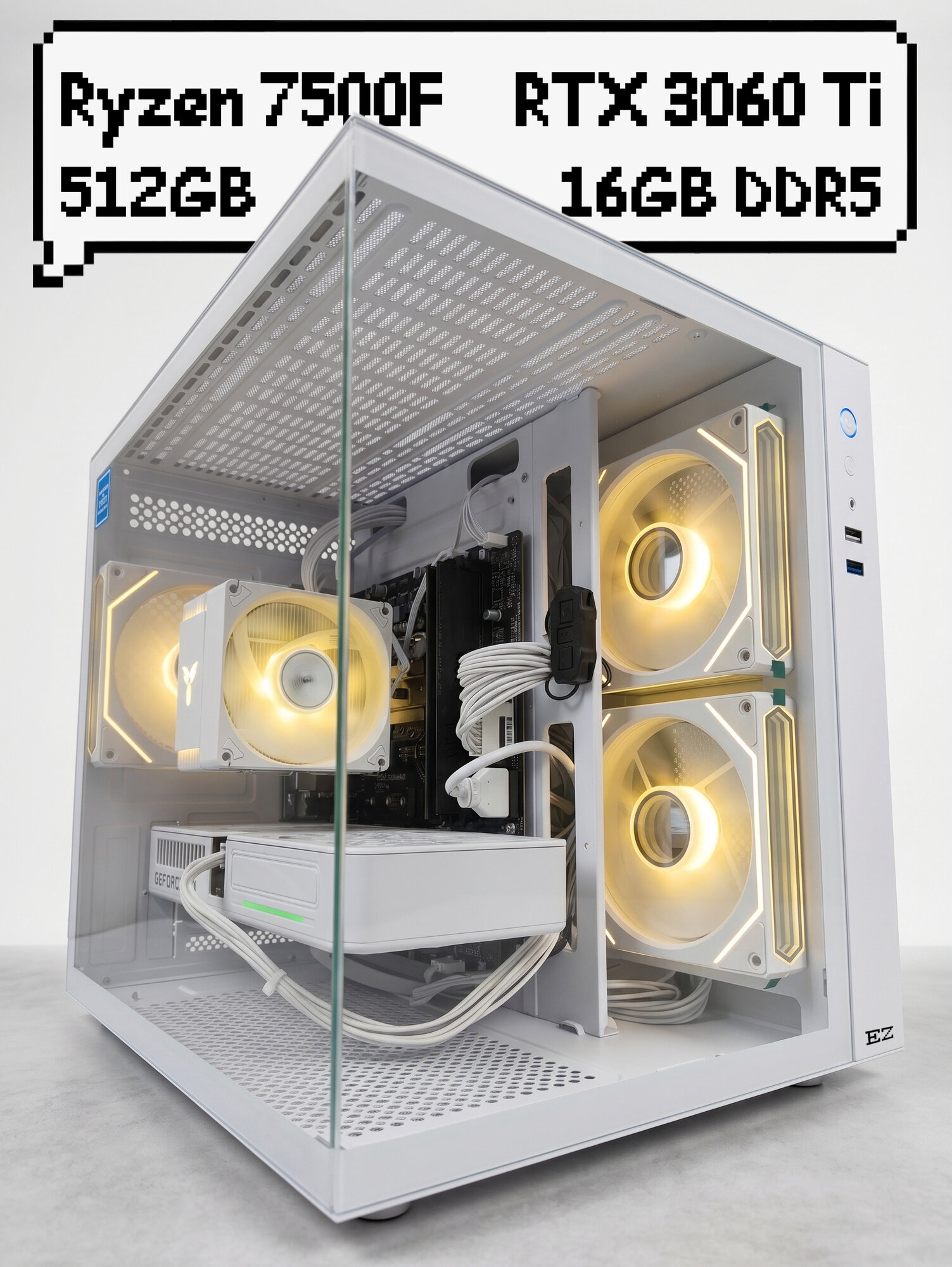 Игровой ПК EZPC RTX 3060Ti | Ryzen 5 7500F | 16GB DDR5 | 512GB SSD | Win 10 Pro