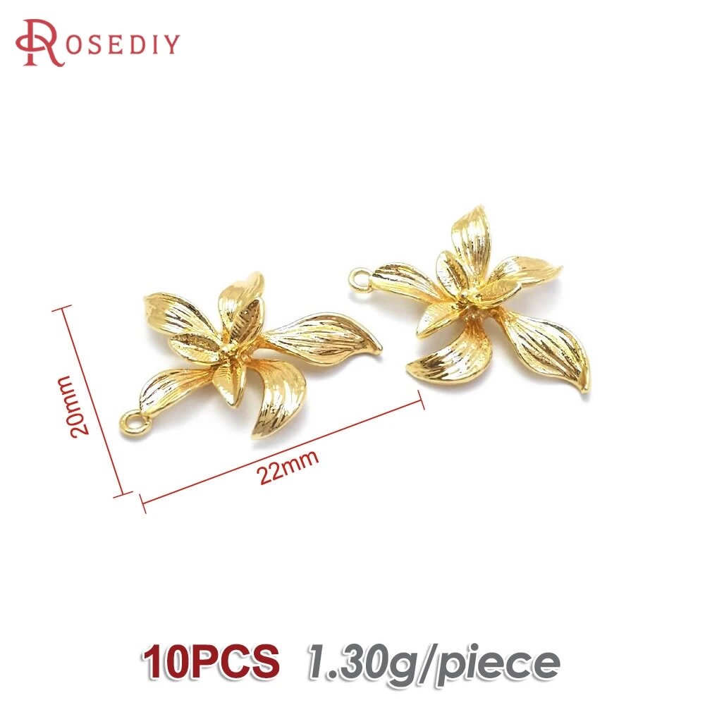 Подвески-талисманы Rosediy орхидея латунь 18К золото 20х22 мм 10 шт 37124-18K Gold Color