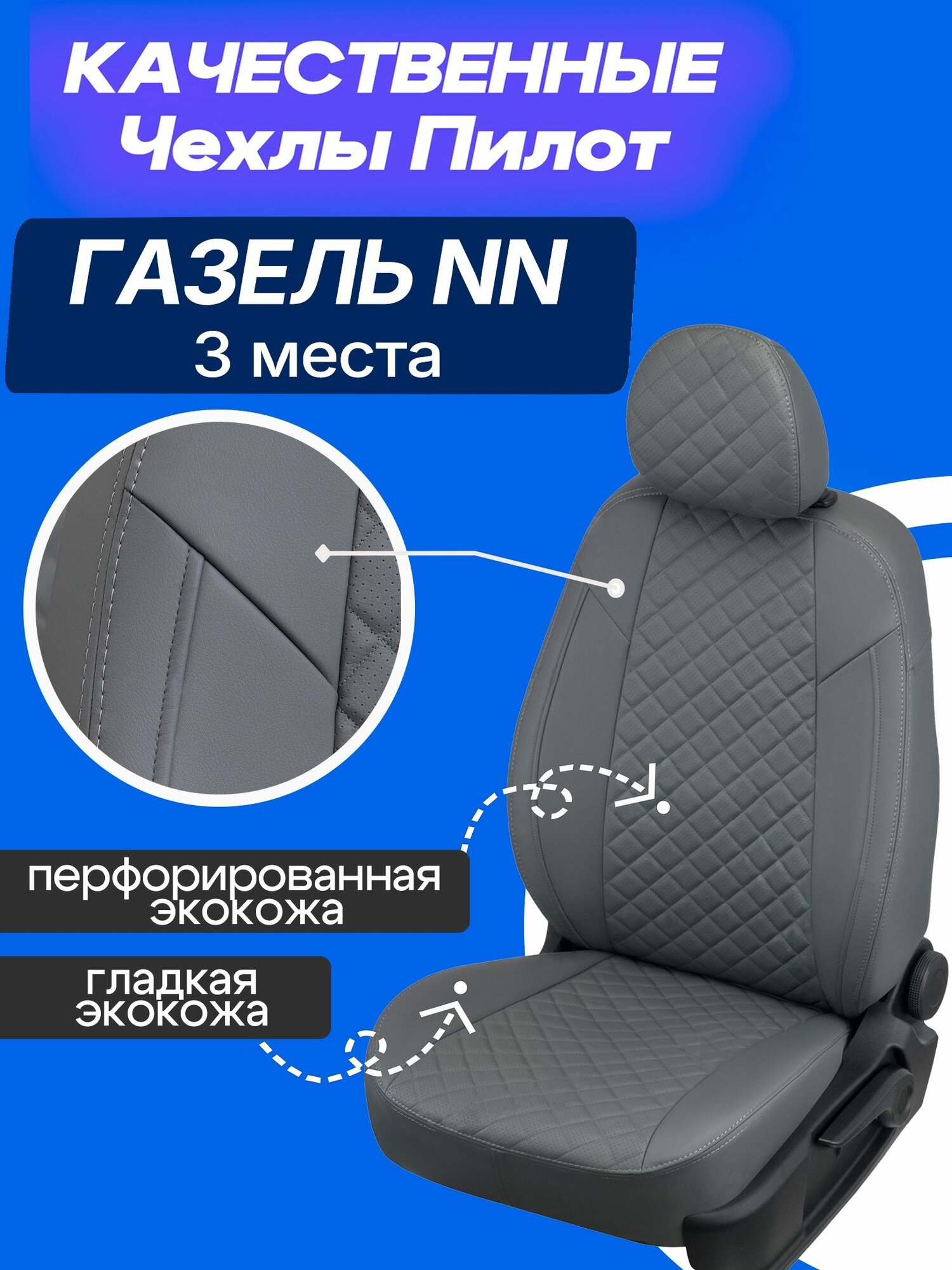 Чехлы на Газель НН 3 места, чехлы экокожа на Газель NN 2021 2022 2023 2024 2025 2026 2027 2028 года - по настоящее время