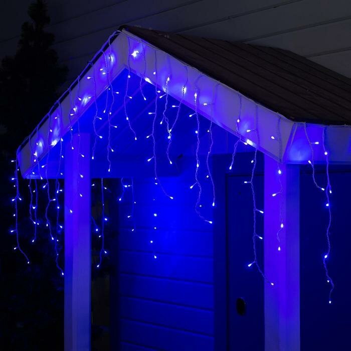 Гирлянда Бахрома 3 0.6 м, IP44, УМС, белая нить, 160 LED, свечение синее, 220 В