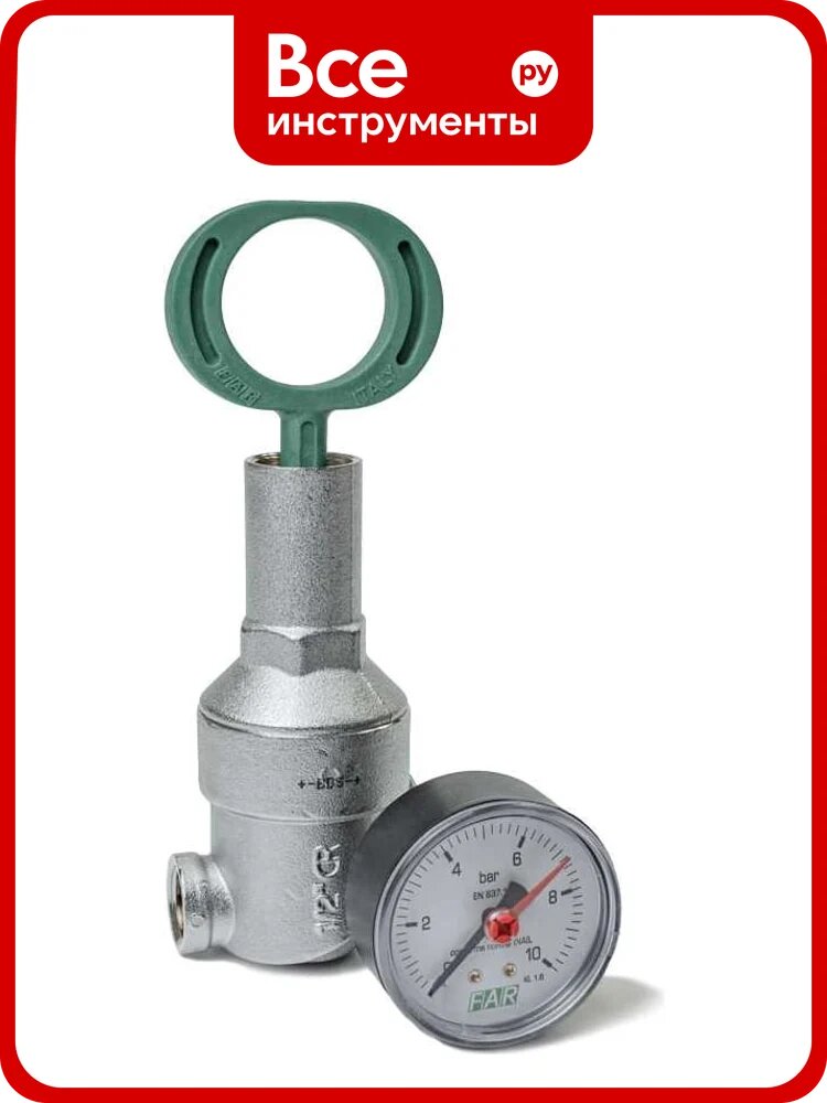 Редуктор FAR 1/2" ВР-ВР хром. с манометром 1-6 атм FA 2855 12, мембранный, резьбовое соединение, никелированная латунь