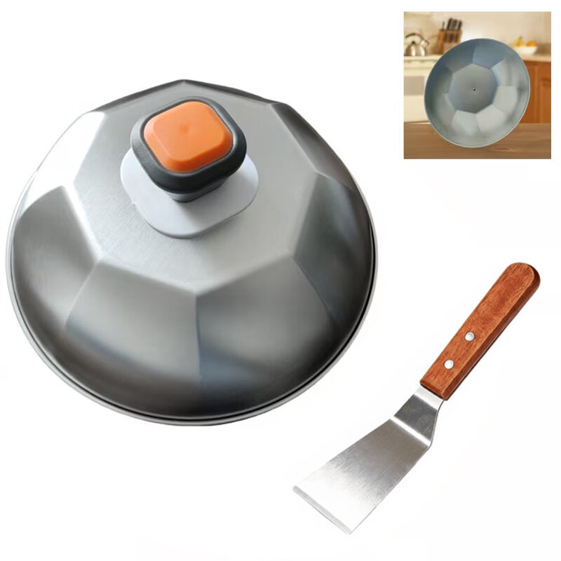 Набор колпаков для плавления сыра из нержавеющей стали, 2 шт. (крышка для гриля + лопатка), для плоской поверхности, для бургеров и овощей, для приготовления дома и на улице
