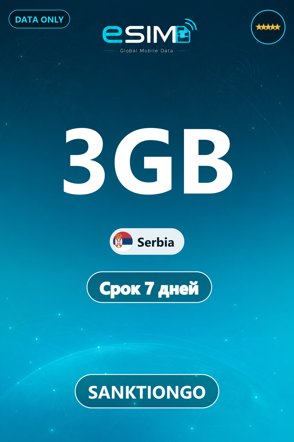 ESIM Сербия — 3 ГБ на 7 дней, туристическая сим-карта для интернета в поездках