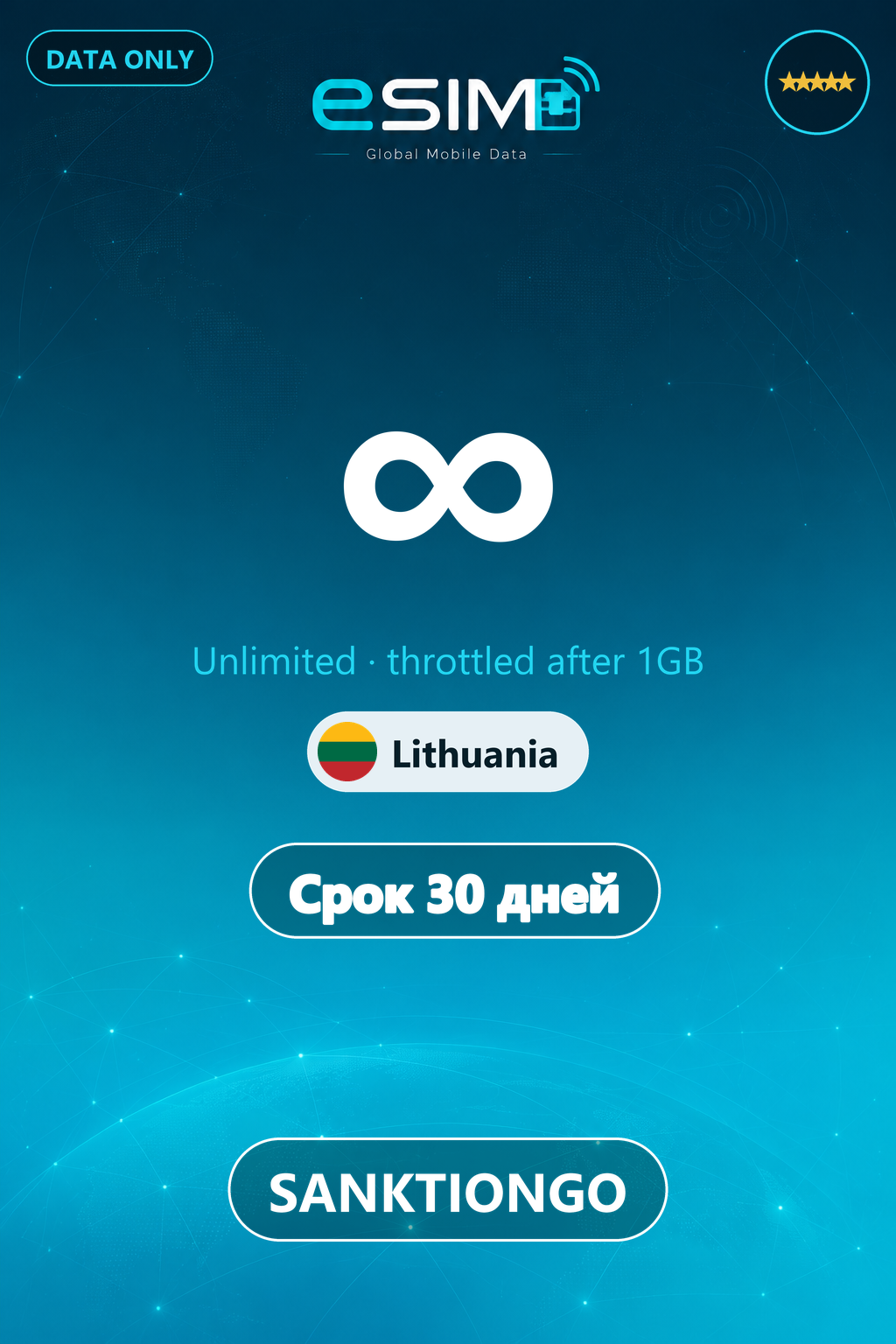 ESIM Литва — безлимит интернета на 30 дней, туристическая сим-карта для интернета в поездках