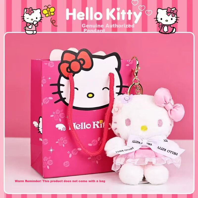 Плюшевая игрушка Hello Kitty 4 дюйма с розовой цветочной деталью, ключ-браслет для рюкзака, подарок Санрио на День