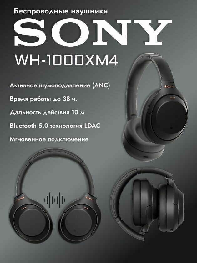 Беспроводные наушники с шумоподавлением Sony WH-1000XM4, черный