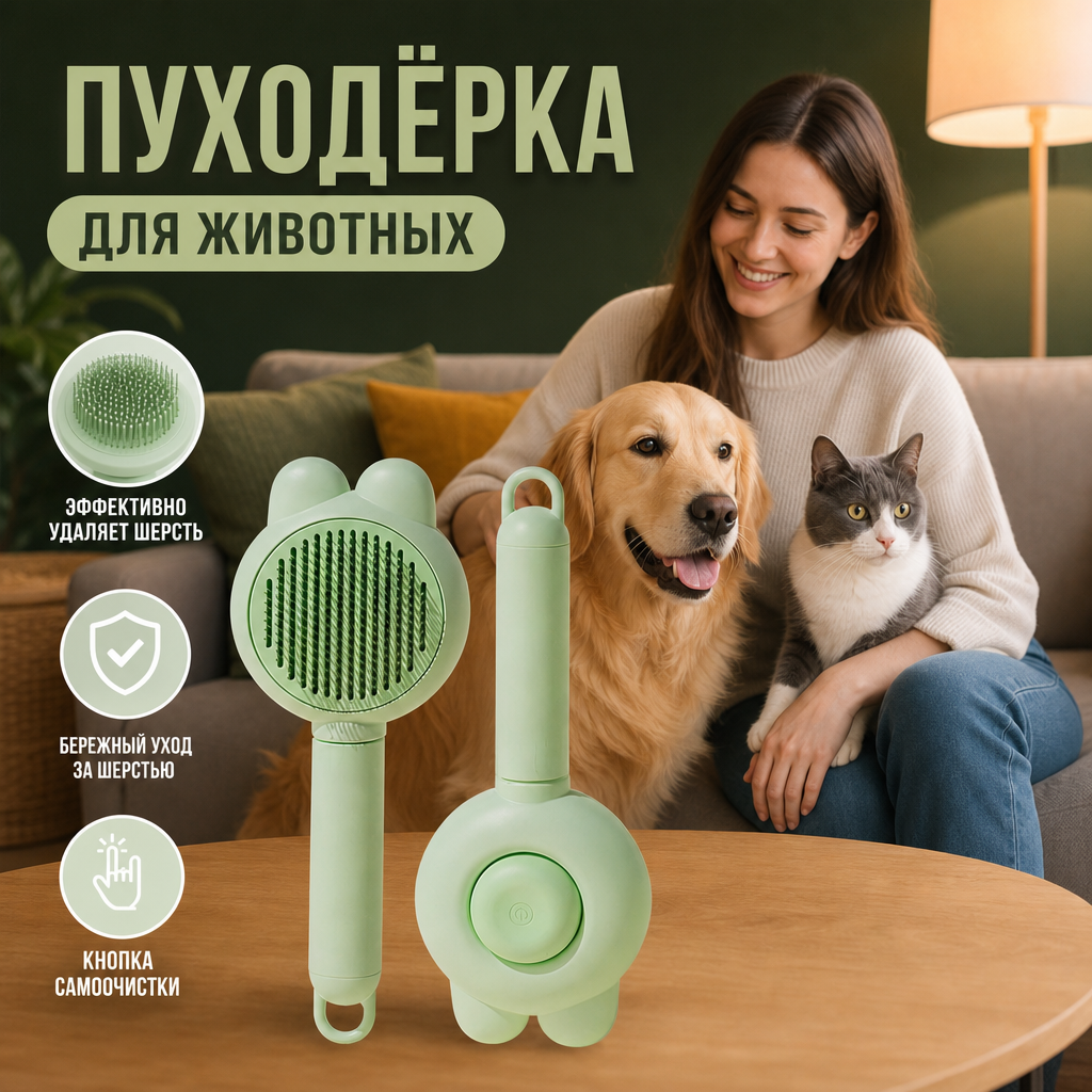Фурминатор для вычесывания подшерстка кошек и собак, легко чистить, профессиональный уход, самоочищающаяся, удаление подшерстка