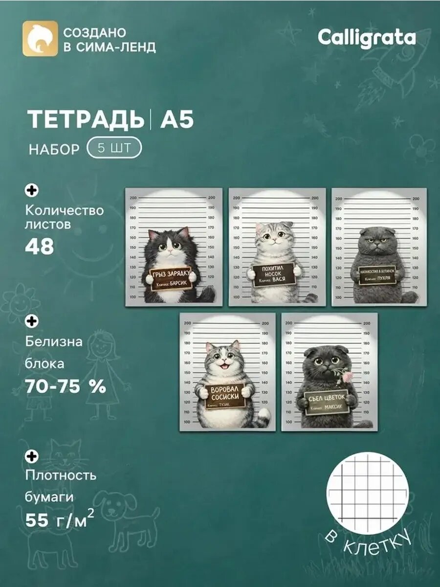 Весёлый набор тетрадей с котами для учёбы