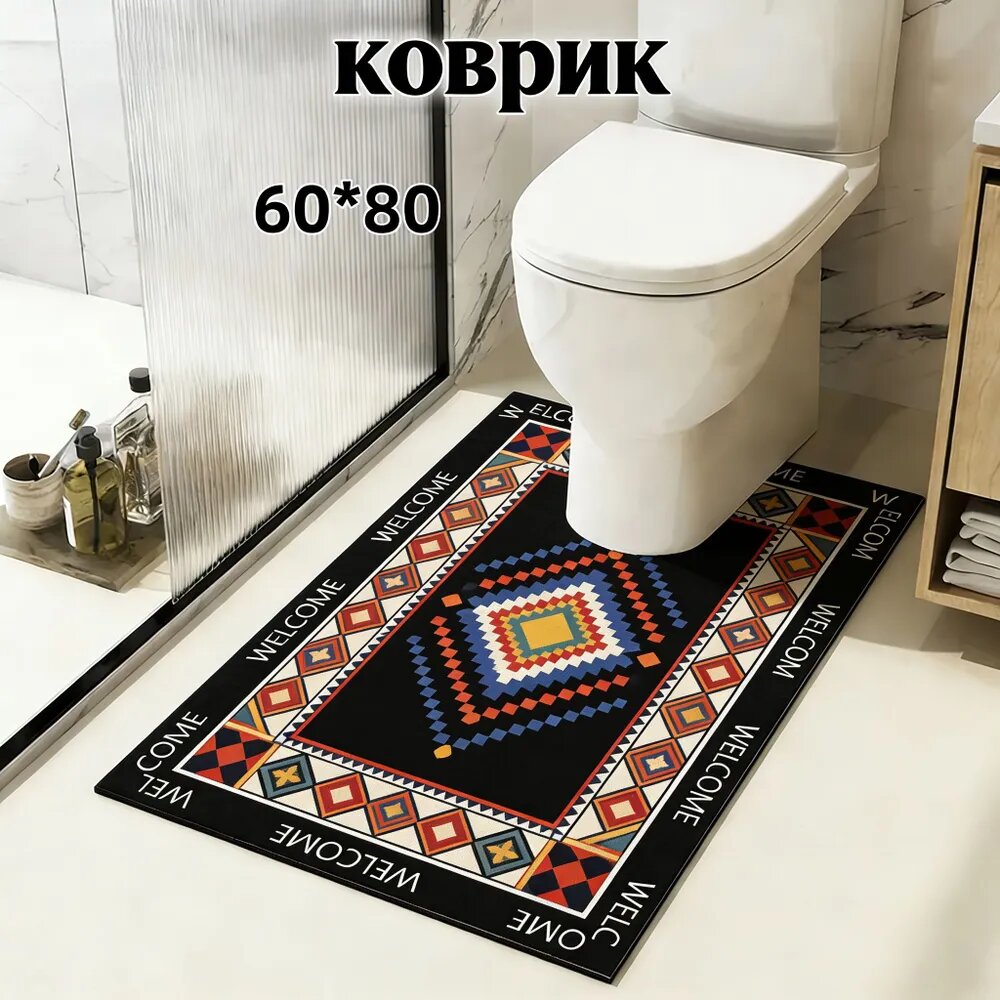 Коврик для туалета 60x80 см 4 мм морская тематика красный, черный матовый