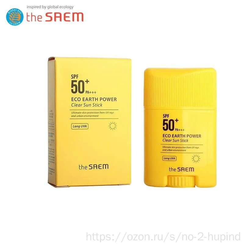Солнцезащитный стик The SAEM Eco Earth Power Clear Sun Stick SPF50+/PA+++ Солнцезащитный крем для лица и тела увлажняющий