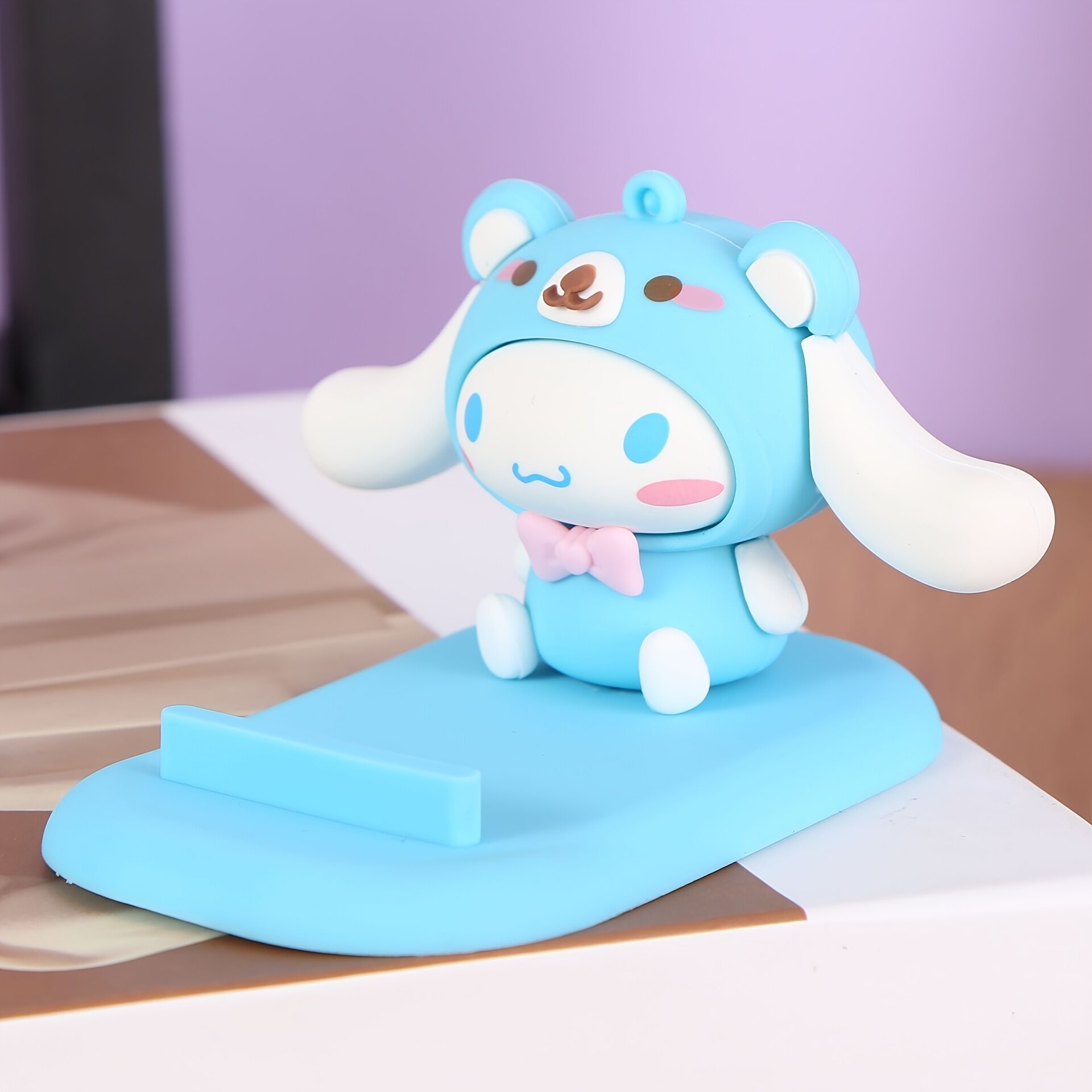 Милая 3D мультяшная подставка для телефона из ПВХ с розовым бантиком, стиль "Коричная собачка", для стола и кровати