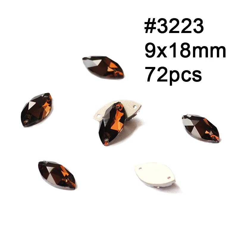 Хрустальные стразы CTPA3bI дымчатый топаз для декора Navette 9X18mm 72pcs