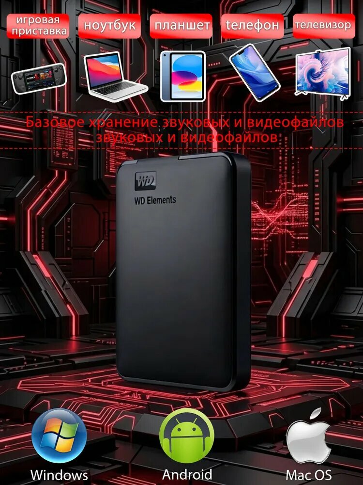 Western Digital 500 ГБ Внешний жесткий диск Внешний HDD 2.5" USB 3.0 для MAC, TV, XBOX, телефона (WDBUZG0005BBK), Пластик, черный матовый