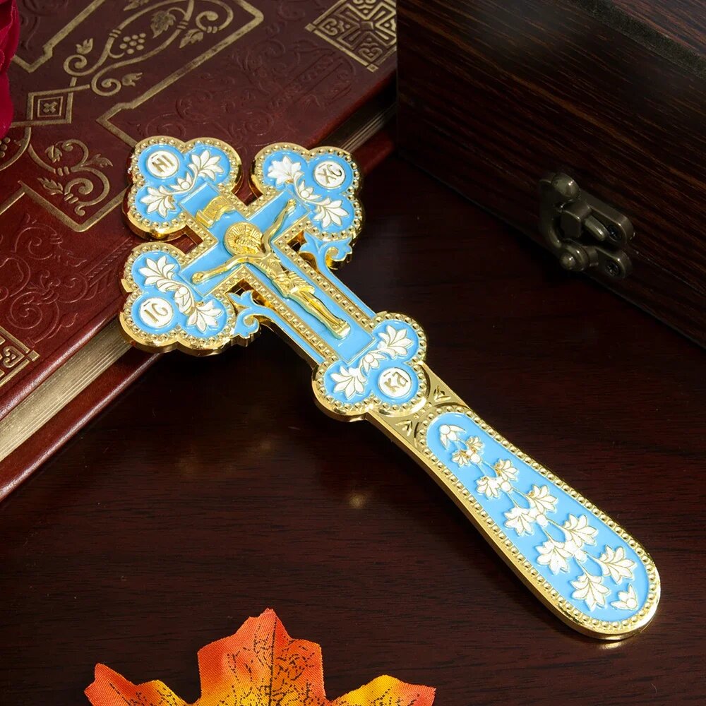 Крест христианский LIGHT BLUE, декор ручной