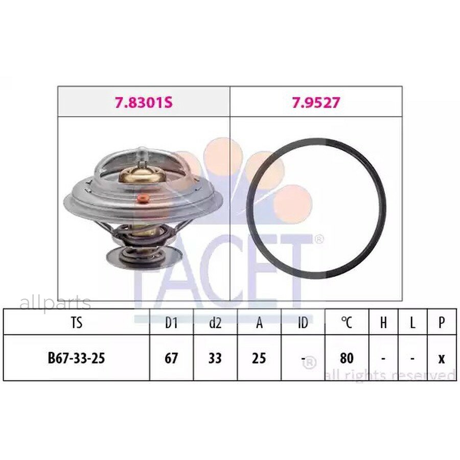 FACET 7.8301 Термостат (с прокладкой) BMW: 3 (E36) 325 td/325 tds 90-98, 3 Touring (E36) 325 tds 95-99, 5 (E34) 525 td/525 tds 87-95, 5 (E39) 525 td/525 tds 95-03, 5 To