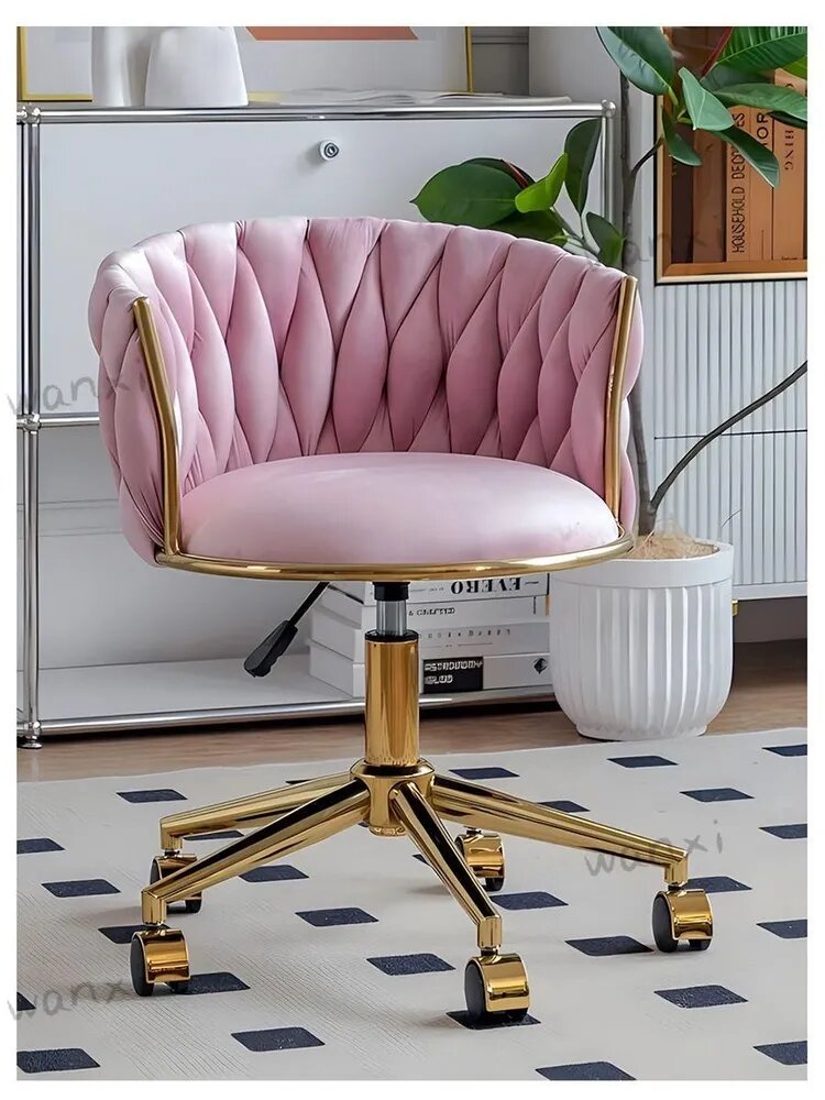 Стул мастера, розовый, velvet, на металлической основе, регулируемый