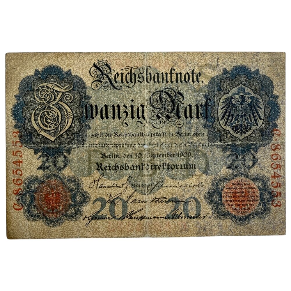 Германская империя (Германия) 20 марок 1909 г. (Литера S) (Серия C)
