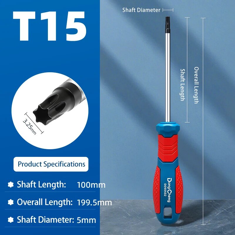 Отвертка Torx T15, 199.5 мм, Shaft Diameter: 5 мм, Shaft Length: 100 мм, Цвет: D0905