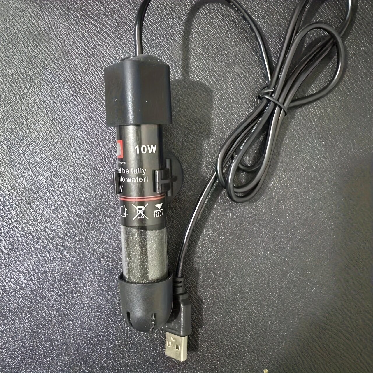 USB-мини аквариумный нагреватель 10W, IPX8, черный, с гибкой гусиной шеей и регулировкой температуры, для пресной и морской воды, напряжение до 36В, без батарей