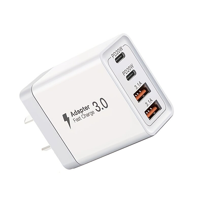 Сетевое зарядное устройство 40W, 4 порта USB Type-C, быстрая зарядка PD и QC, белый