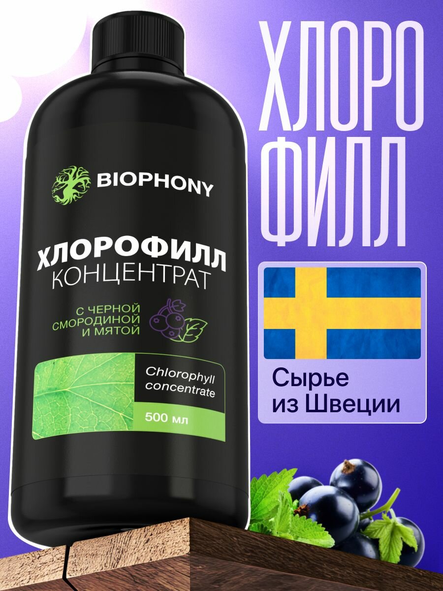 Хлорофилл Жидкий Пищевой 500 мл - Черная смородина-мята / Chlorophyll liquid для похудения, очищения организма и детокса, BIOPHONY похудение очищение детокс 500 мл черная смородина мята