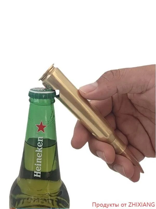 Открывалка для бутылок "Патрон 12,7х108", 1 шт, желтая, металлическая, оригинальный подарок — фото 1