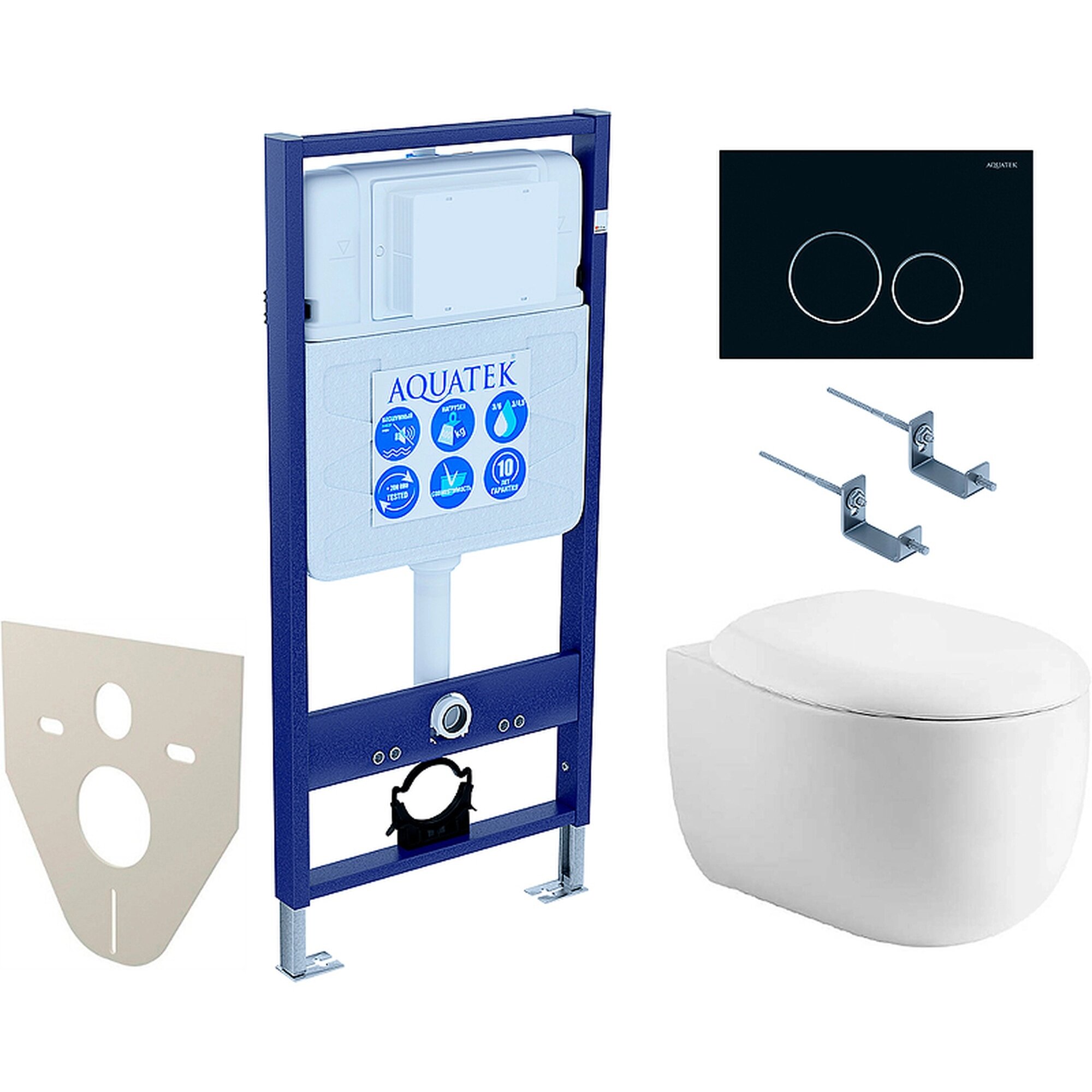 Комплект унитаза с инсталляцией Aquatek Set Aquatek Альтаир cm-020 4в1 с сиденьем Микролифт и Черной матовой клавишей смыва