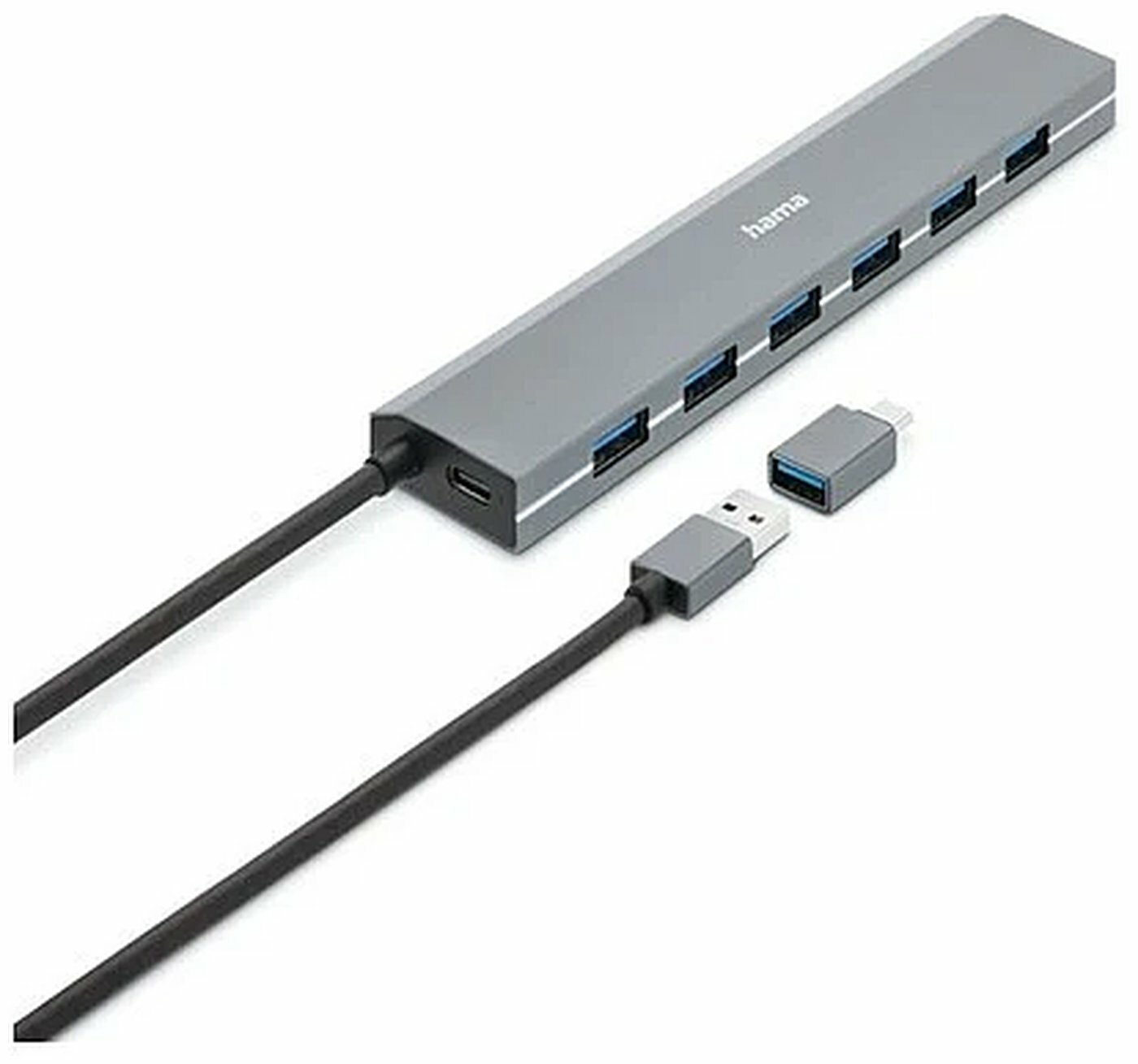 Разветвитель USB Hama 7 портов, 7x USB-A - USB 3.2 Gen1 5 Гбит/с. (200137) Серый
